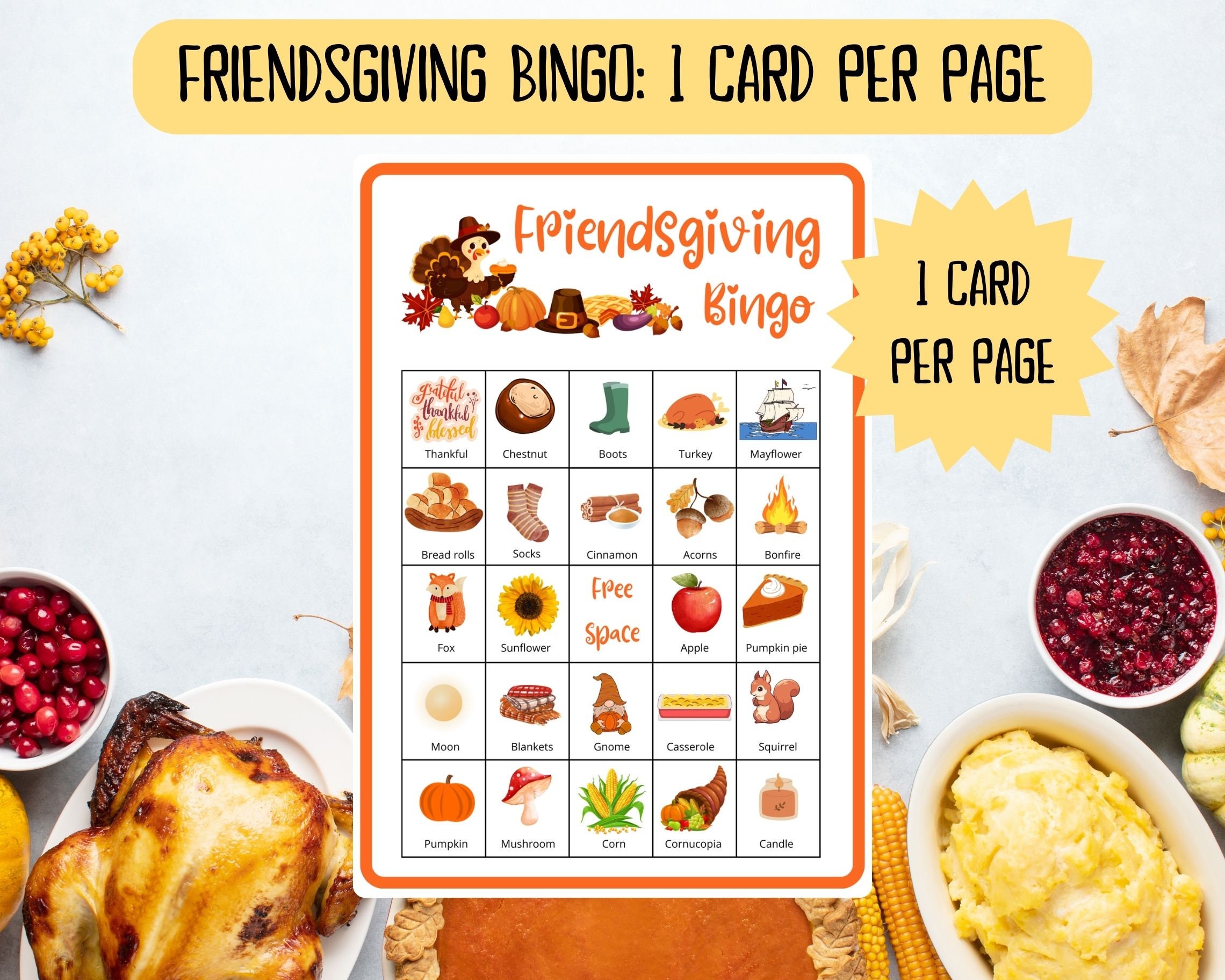 60 Friendsgiving Bingo Cards - Family Reunion Bingo - Thanksgiving ...