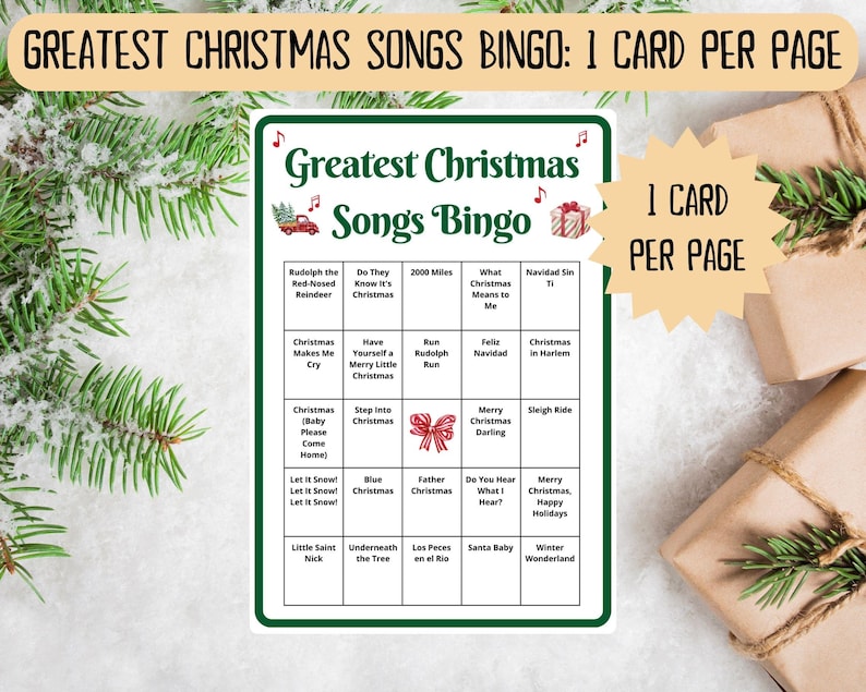 20 Greatest Christmas Songs Bingo Cards - Christmas Bingo - Family ...