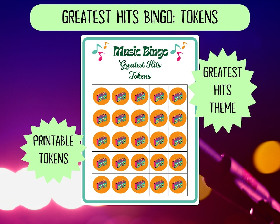 60 Greatest Hits Music Bingo Cards - Music Bingo - 50s 60s 70s 80s ...