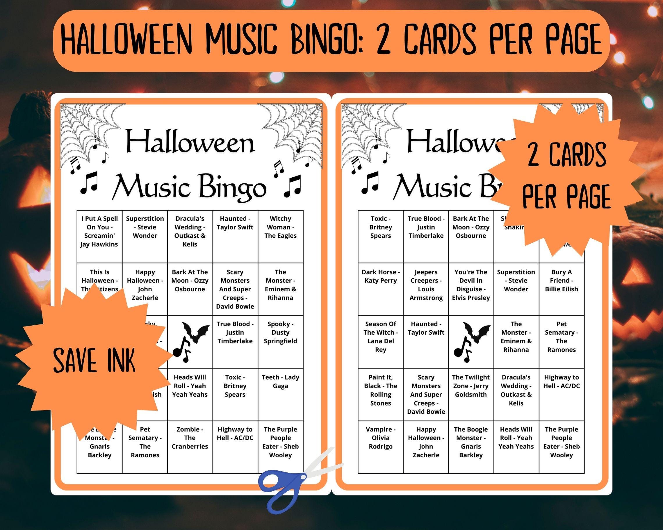 40 Halloween Music Bingo Cards - Halloween Music Game Including Spotify ...
