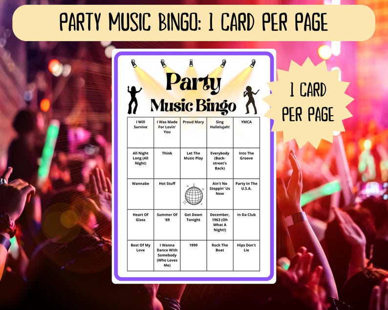 Party Music Bingo - 40 Cards - Spotify Playlist - Musical Party Bingo ...