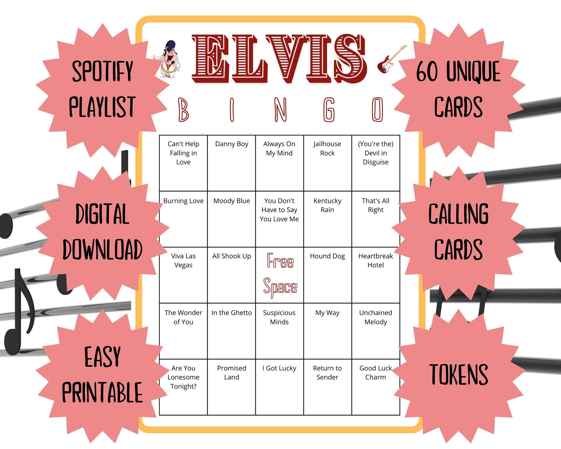 60 Elvis Bingo Cards Music Bingo Elvis Presley Team Building Games ...