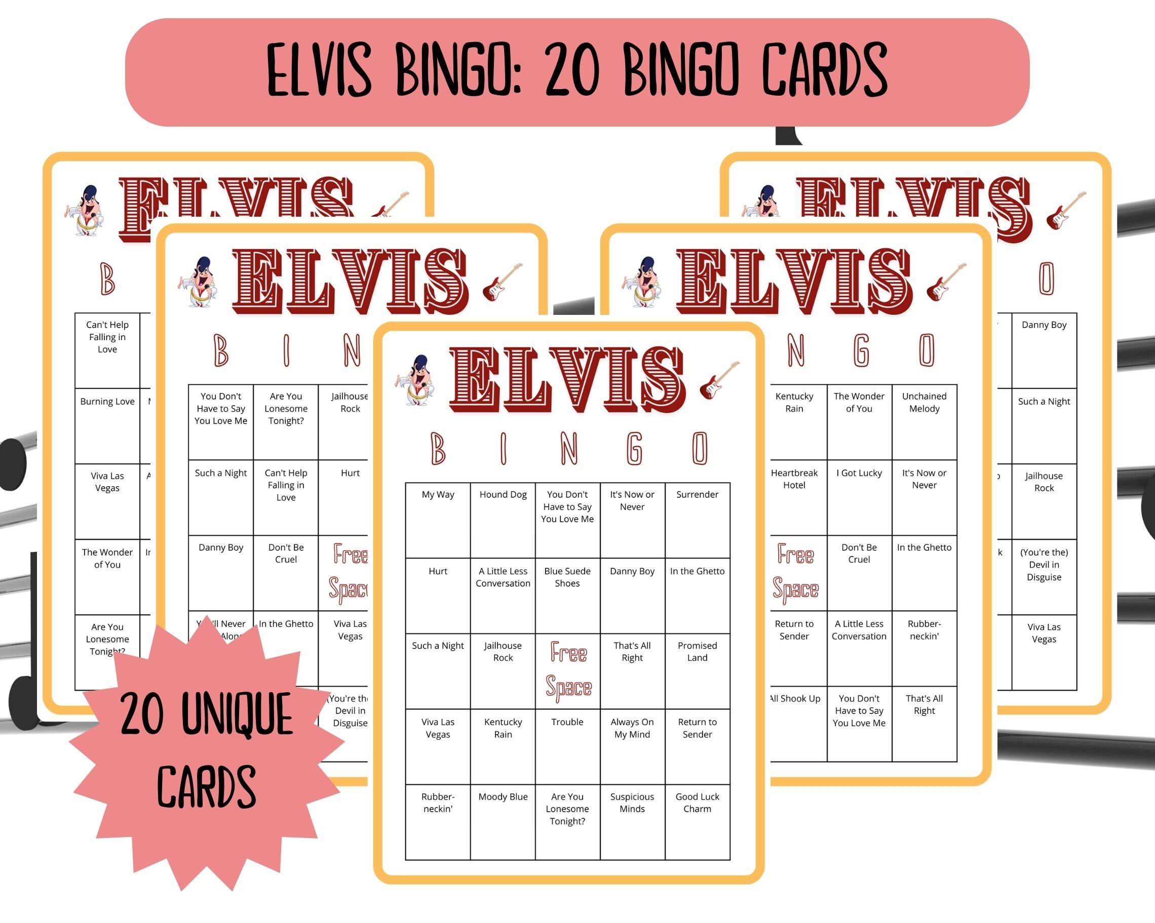 20 Elvis Bingo Cards Music Bingo Elvis Presley Team Building Games ...