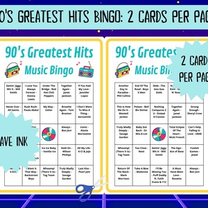 90's Music Bingo Cards - 40 Bingo Cards - Musical Bingo - 90s Music ...