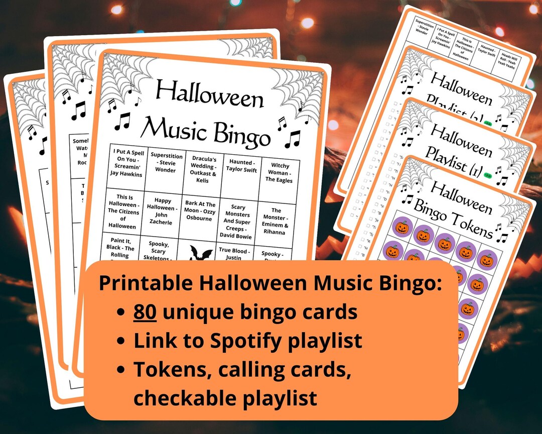 80 Halloween Music Bingo Cards Halloween Games Halloween Bingo Family ...