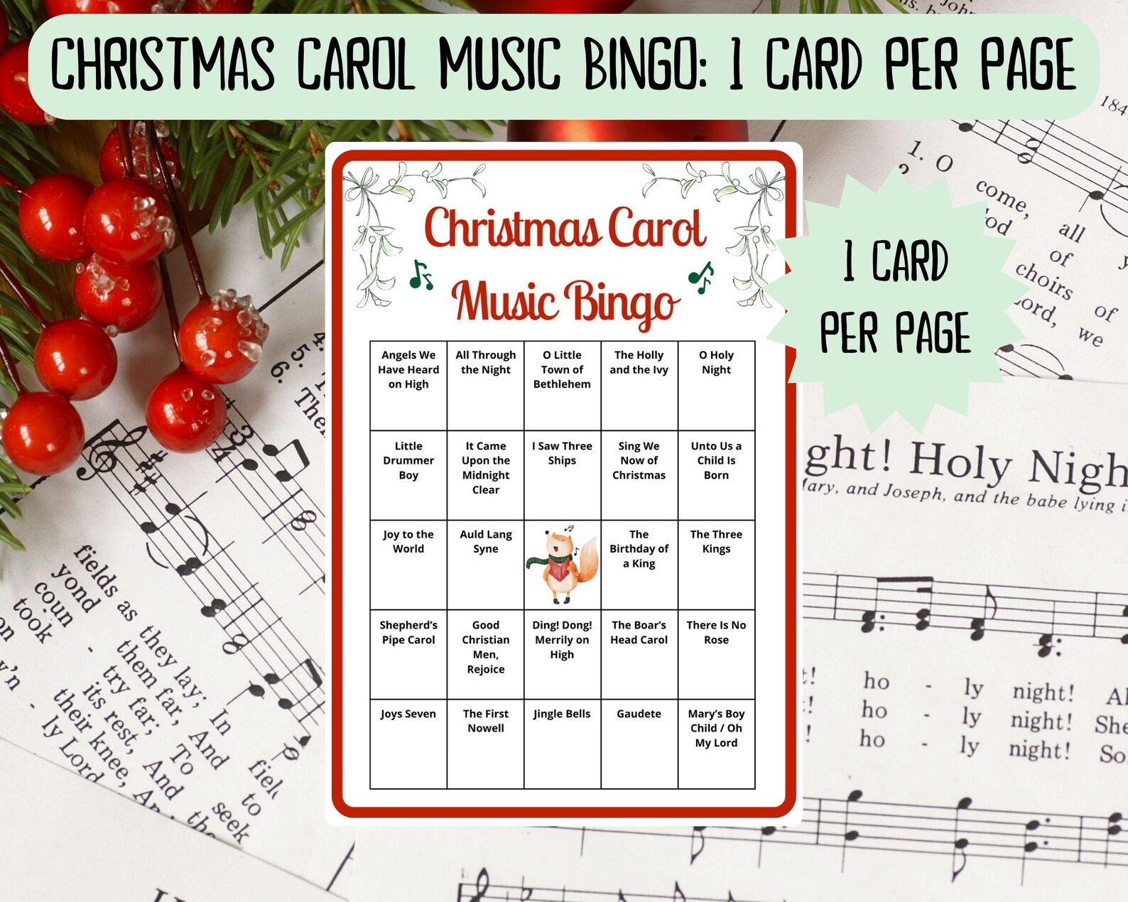 20 Christmas Carol Music Bingo Cards - Christmas Bingo - Family Reunion ...