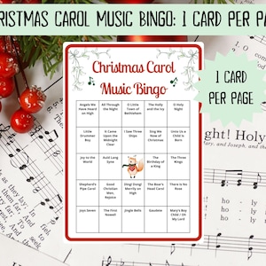 20 Christmas Carol Music Bingo Cards - Christmas Bingo - Family Reunion ...