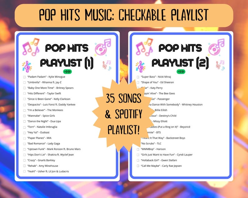 40 Pop Hits Music Bingo Cards - Music Bingo - 70's 80's Music 90's 00's ...