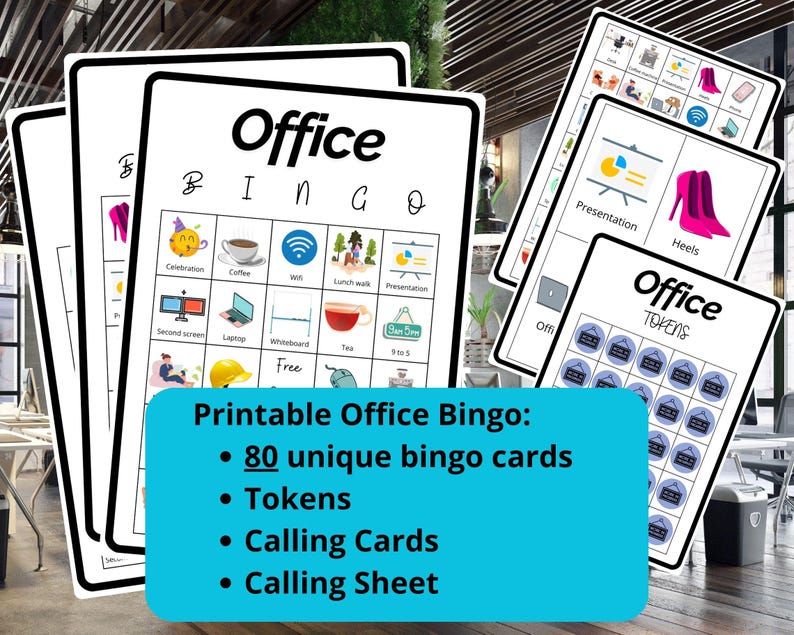 Office Bingo - 80 Cards - Employee Bingo - Team Building Game - Meeting ...