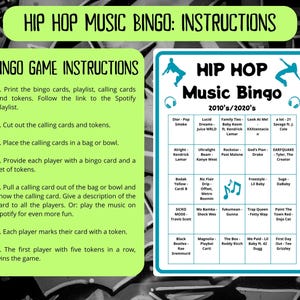 60 Hip Hop Music Bingo Cards Music Bingo 2010's 2020's Hip Hop Music ...