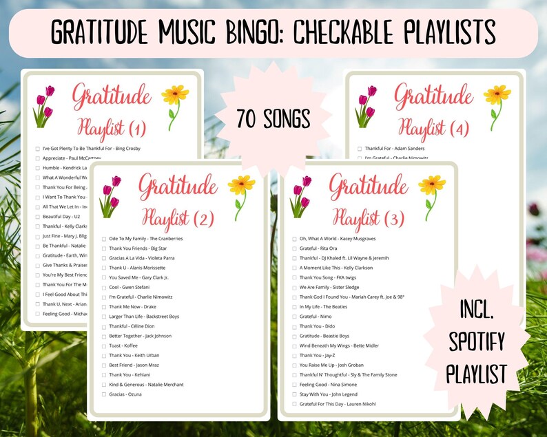 Musical Gratitude Bingo - Printable Game With 40 Bingo Cards, Spotify ...
