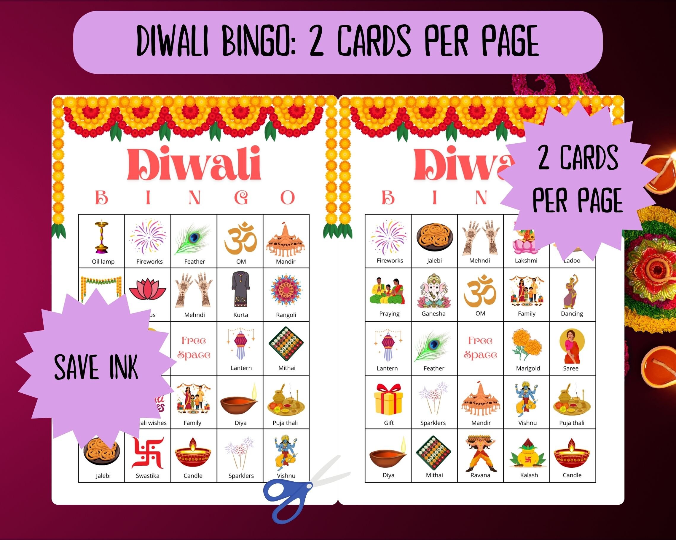 40 Diwali Bingo Cards Diwali Bingo Family Reunion Bingo Indian Games ...