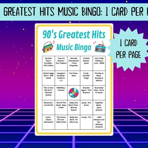 90's Music Bingo Cards - 40 Bingo Cards - Musical Bingo - 90s Music - Music Games - Spotify ...