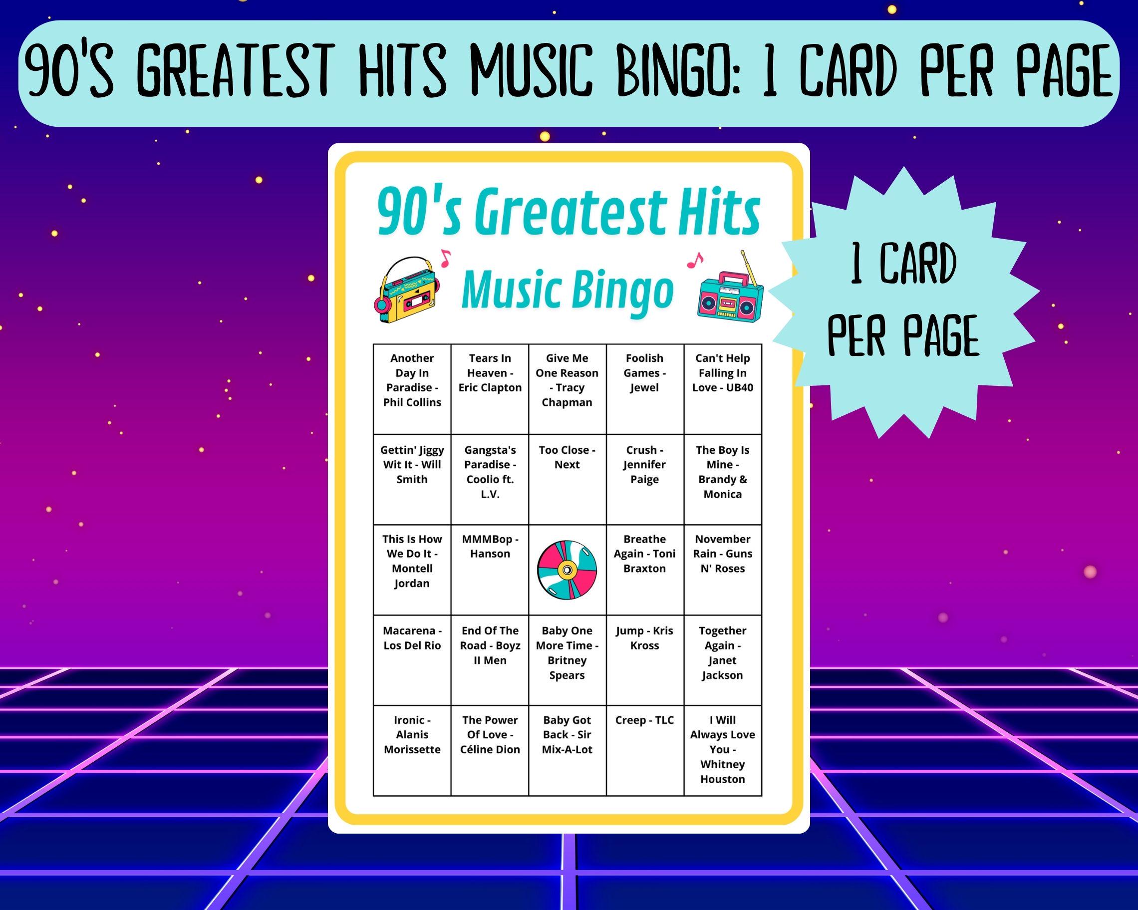 90's Music Bingo Cards - 40 Bingo Cards - Musical Bingo - 90s Music ...