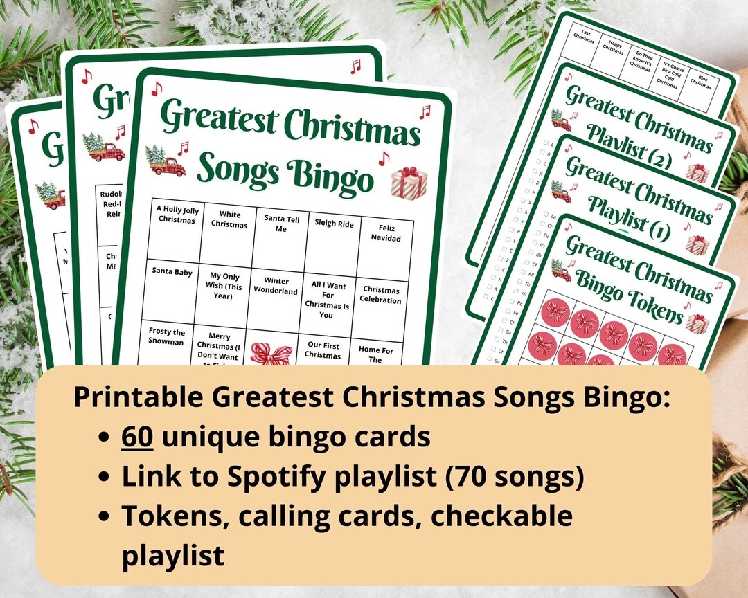 60 Greatest Christmas Songs Bingo Cards Printable Music Bingo Incl ...