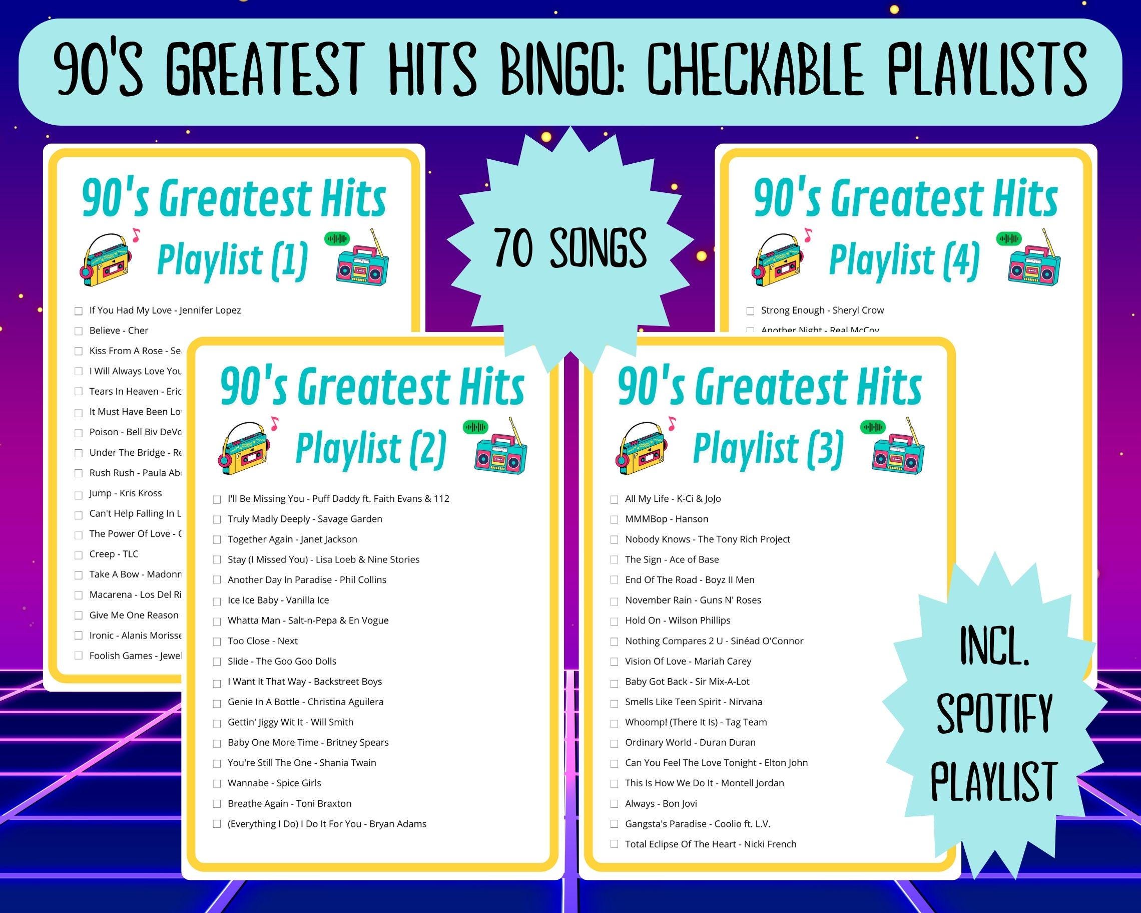 90's Music Bingo Cards - 40 Bingo Cards - Musical Bingo - 90s Music ...