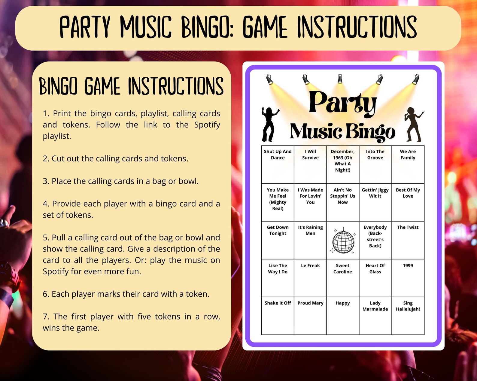 Party Music Bingo - 40 Cards - Spotify Playlist - Musical Party Bingo ...