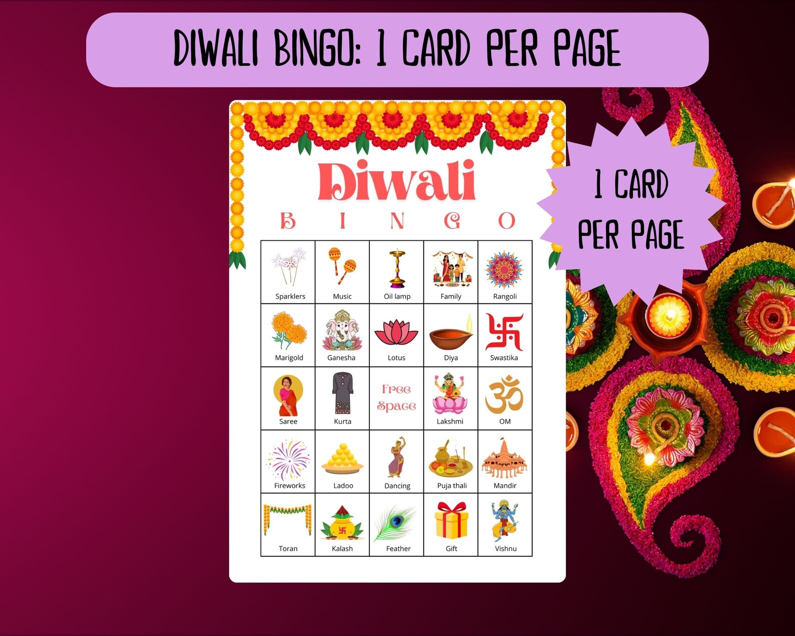 40 Diwali Bingo Cards Diwali Bingo Family Reunion Bingo Indian Games ...