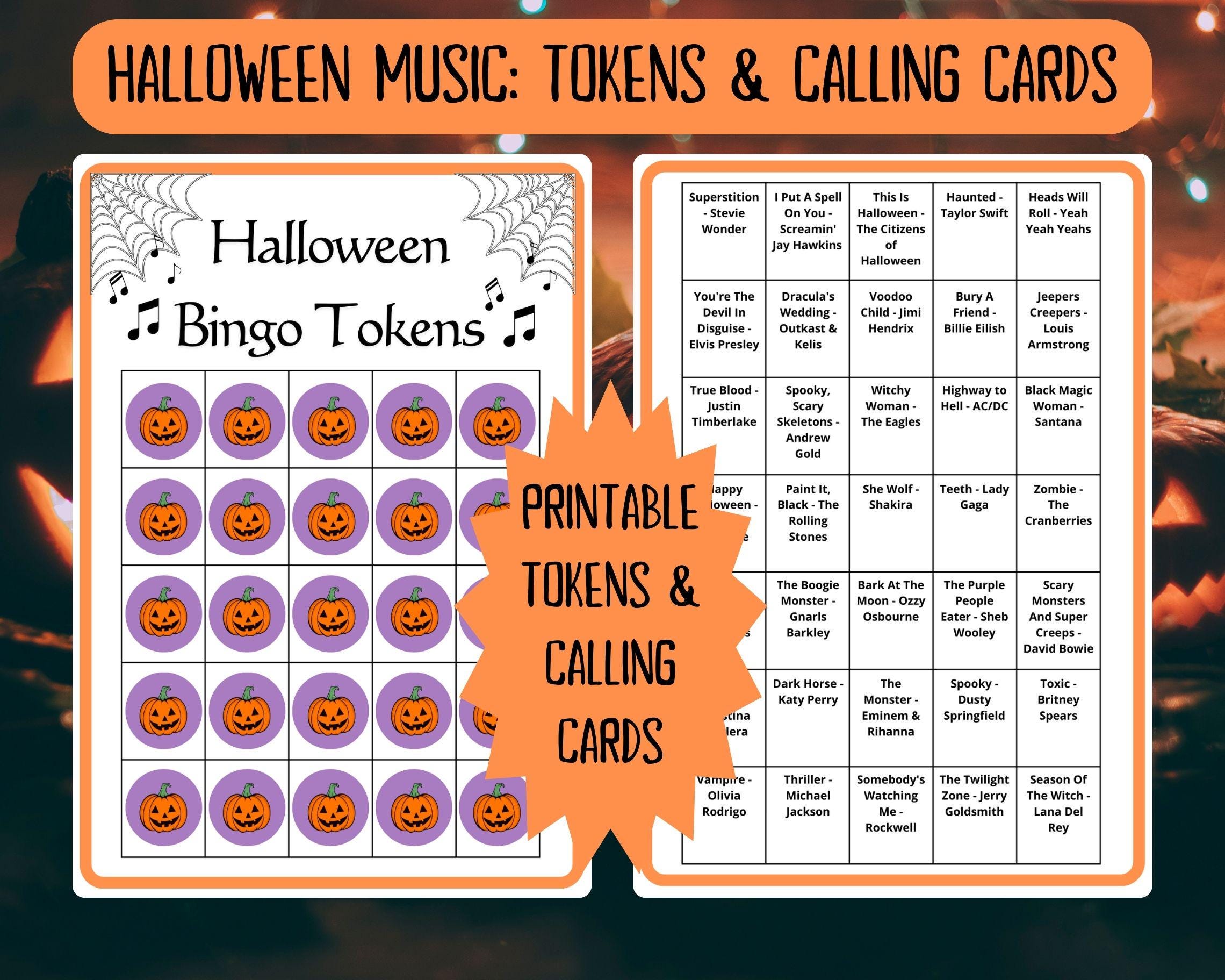 60 Halloween Music Bingo Cards Spooky Songs Game Halloween Bingo Friend ...