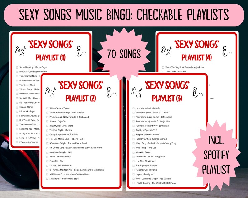20 Sexy Songs Music Bingo Cards - Bridal Shower Game - Bride-to-be ...