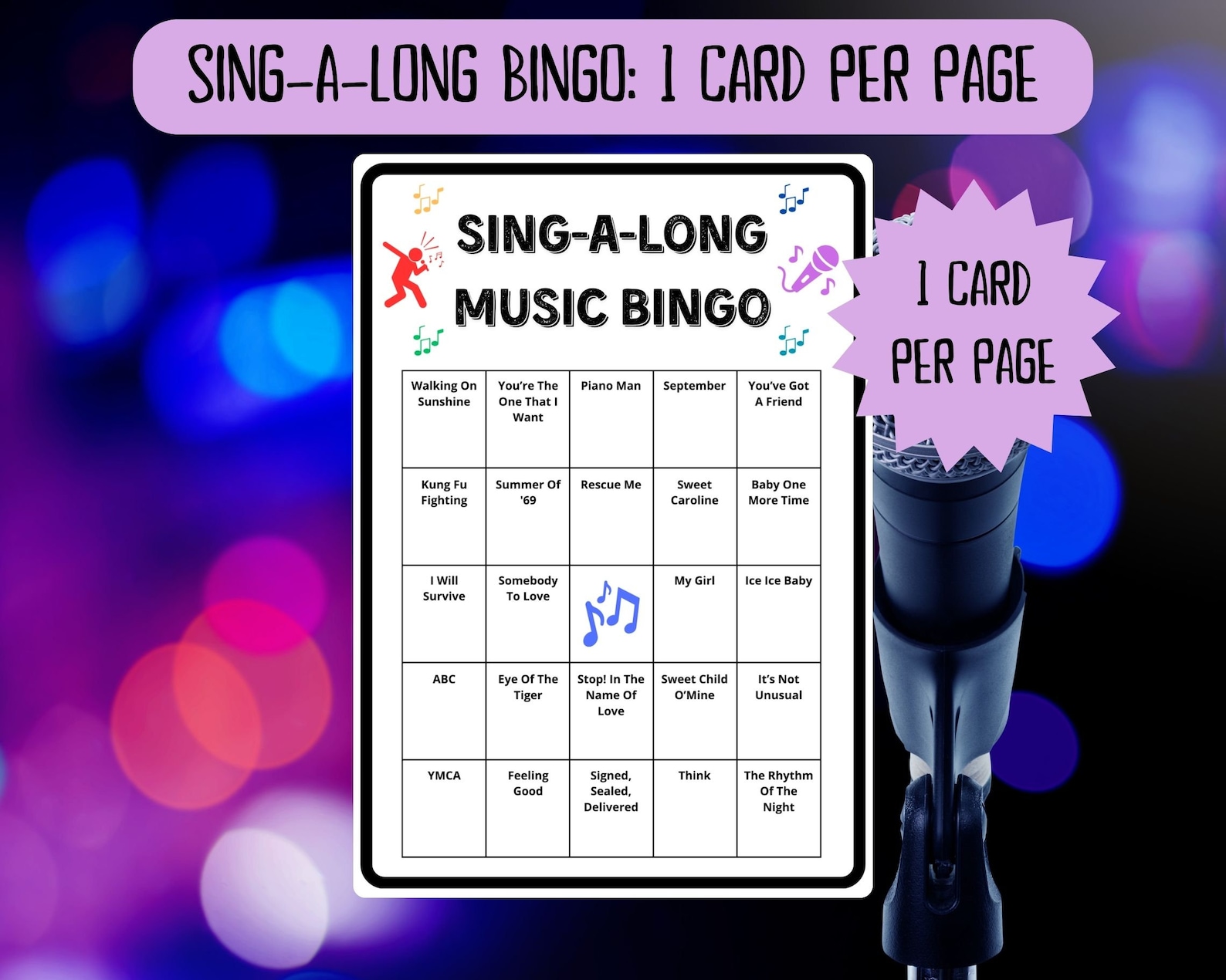 40 Sing-a-long Music Bingo Cards - Music Bingo - Printable Sing-a-long ...