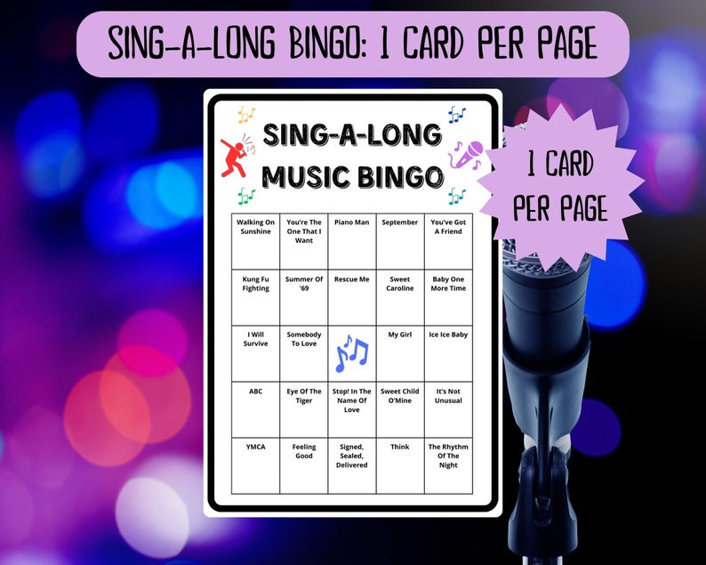 40 Sing-a-long Music Bingo Cards - Music Bingo - Printable Sing-a-long ...