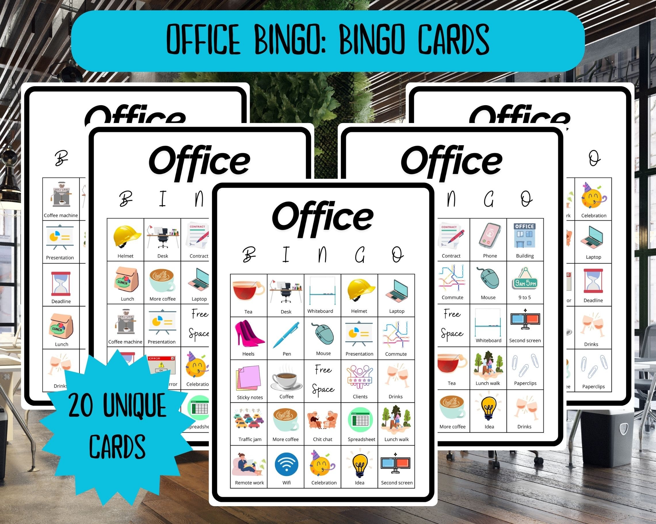 20 Office Bingo Cards - Team Building Games - Meeting Bingo - Coworker ...