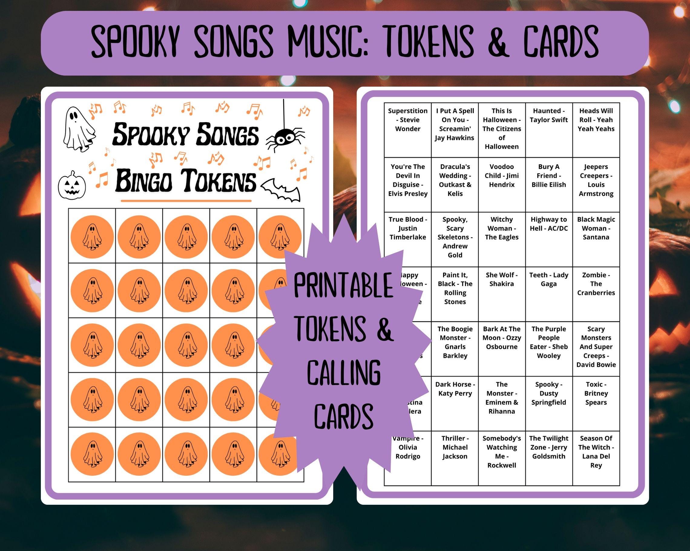 40 Spooky Songs Music Bingo Cards - Halloween Bingo - Music Playlist ...