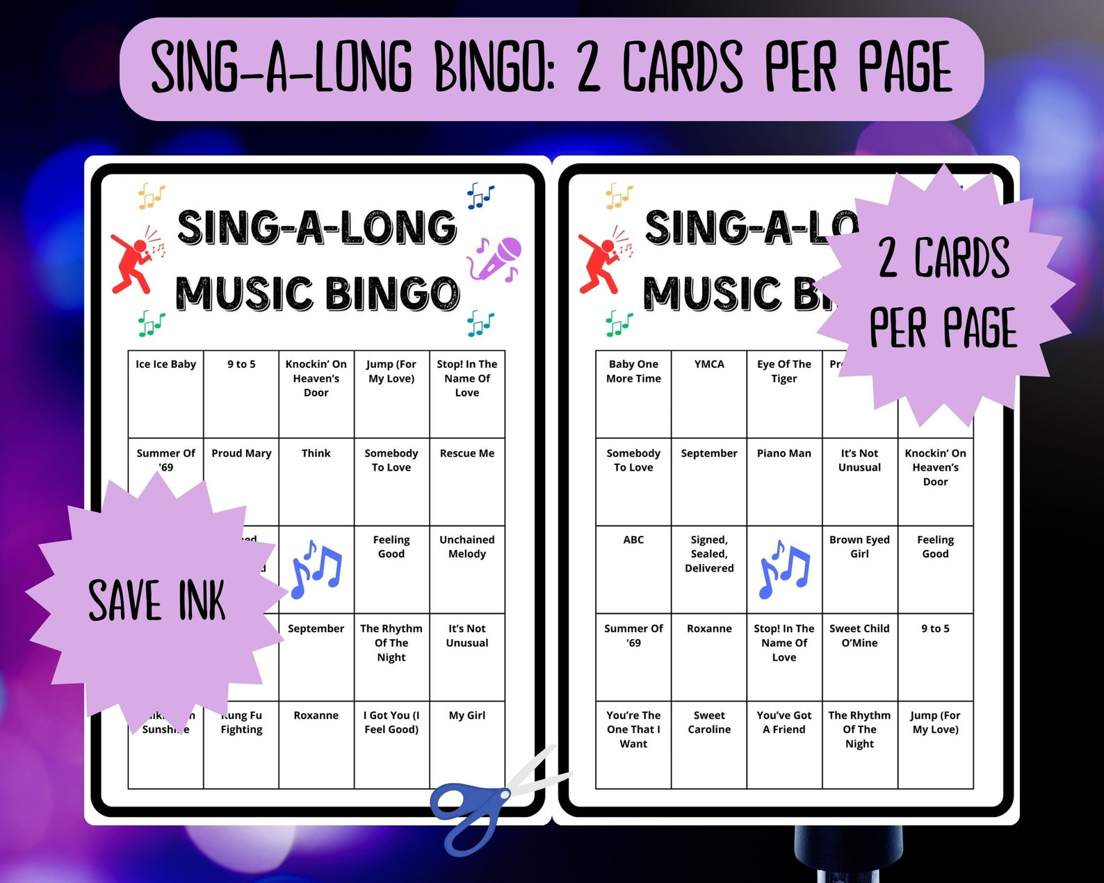 40 Sing-a-long Music Bingo Cards - Music Bingo - Printable Sing-a-long ...