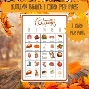 40 Autumn Fall Bingo Cards, Printable Game, Kids Fall Activities ...