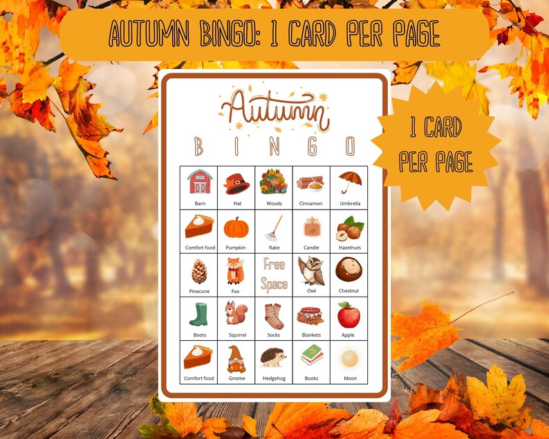 40 Autumn Fall Bingo Cards, Printable Game, Kids Fall Activities ...