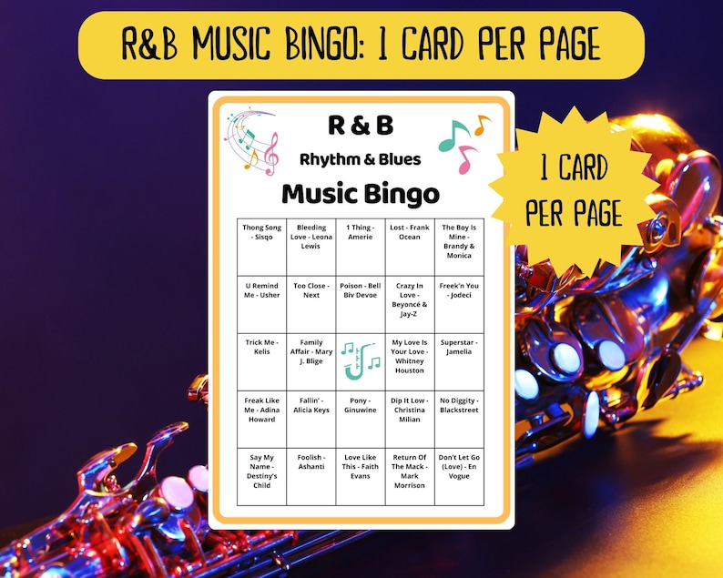 100 R&B Music Bingo Cards - Rhythm and Blues Bingo - Music Game - Team Bonding Games - Fun ...