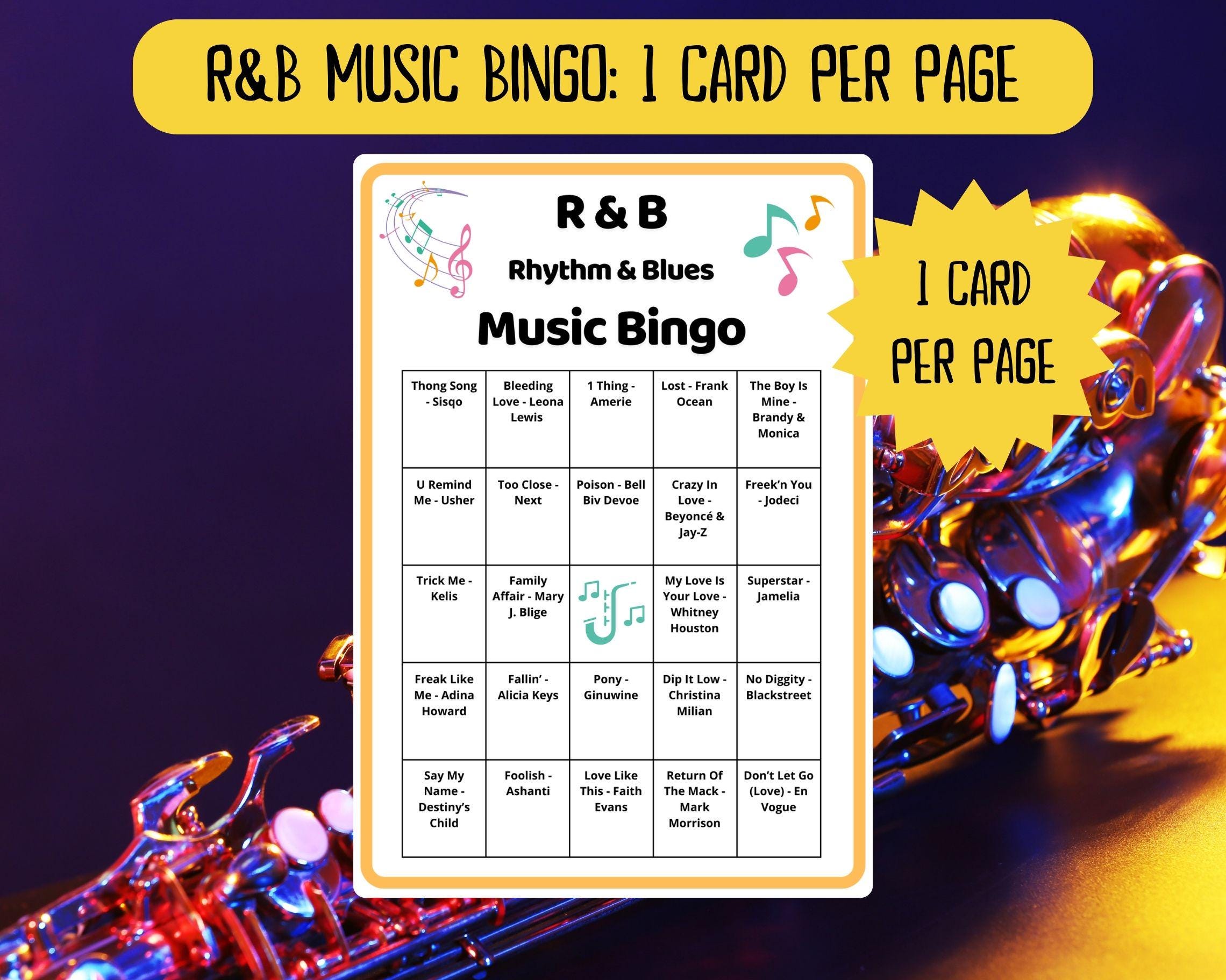 100 R&B Music Bingo Cards - Rhythm and Blues Bingo - Music Game - Team ...