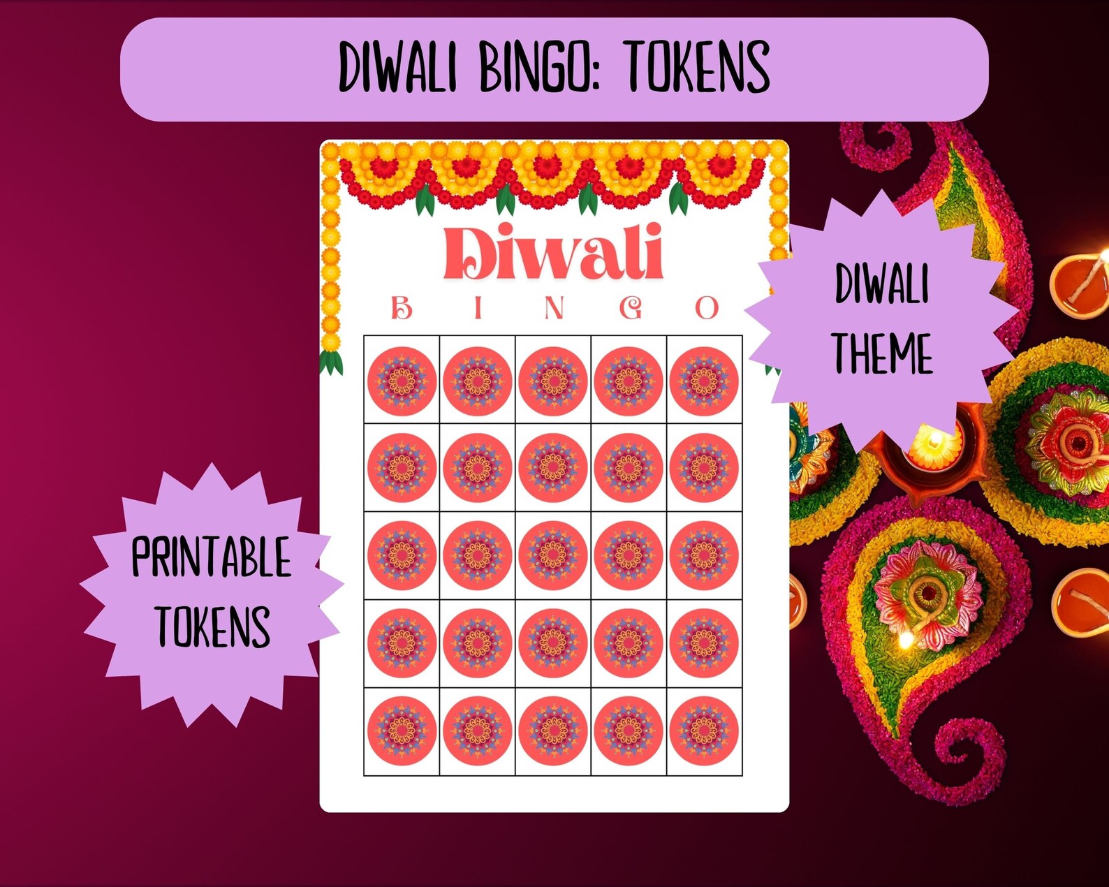 40 Diwali Bingo Cards Diwali Bingo Family Reunion Bingo Indian Games ...