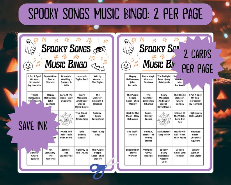 40 Spooky Songs Music Bingo Cards - Halloween Bingo - Music Playlist ...