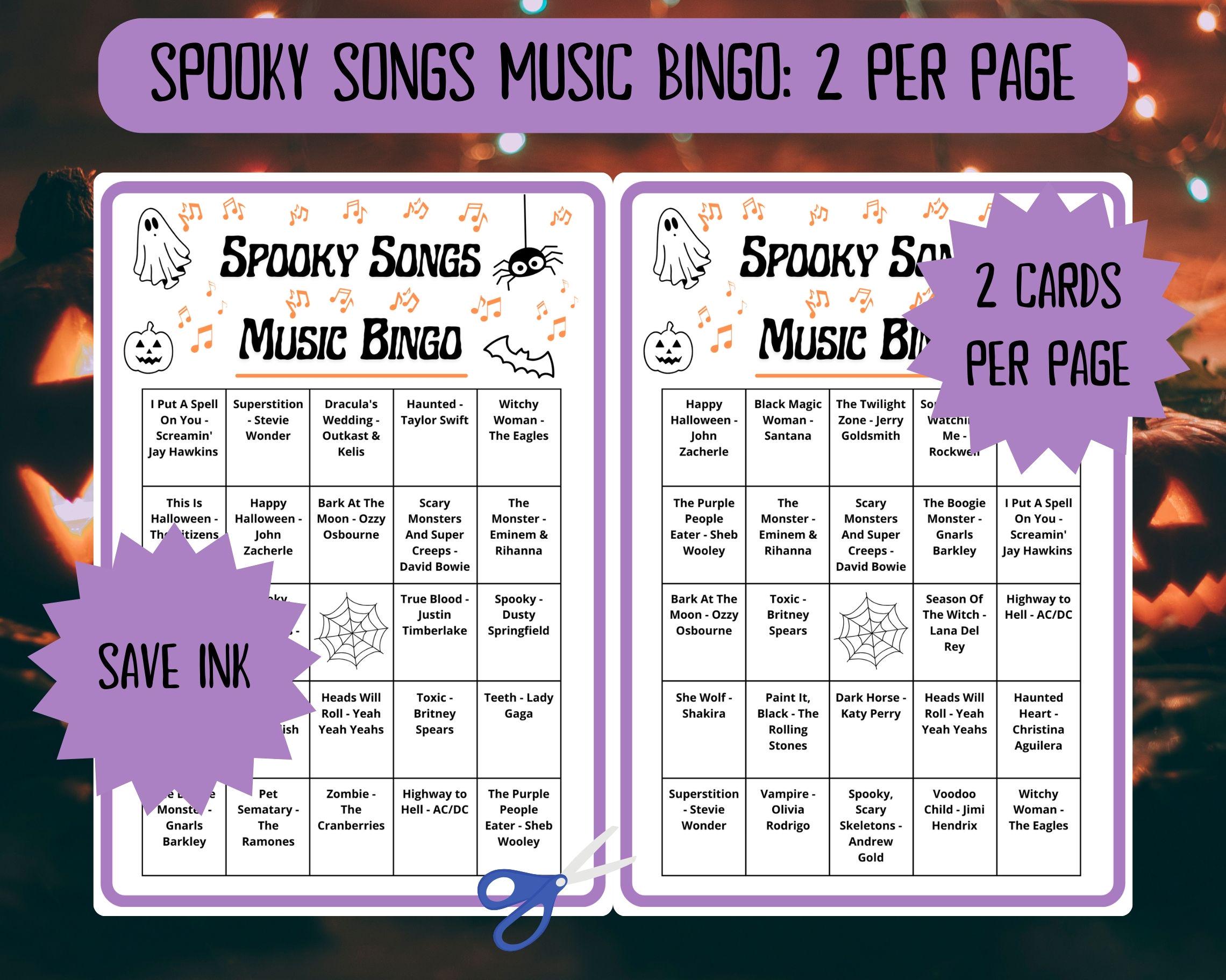 40 Spooky Songs Music Bingo Cards - Halloween Bingo - Music Playlist ...