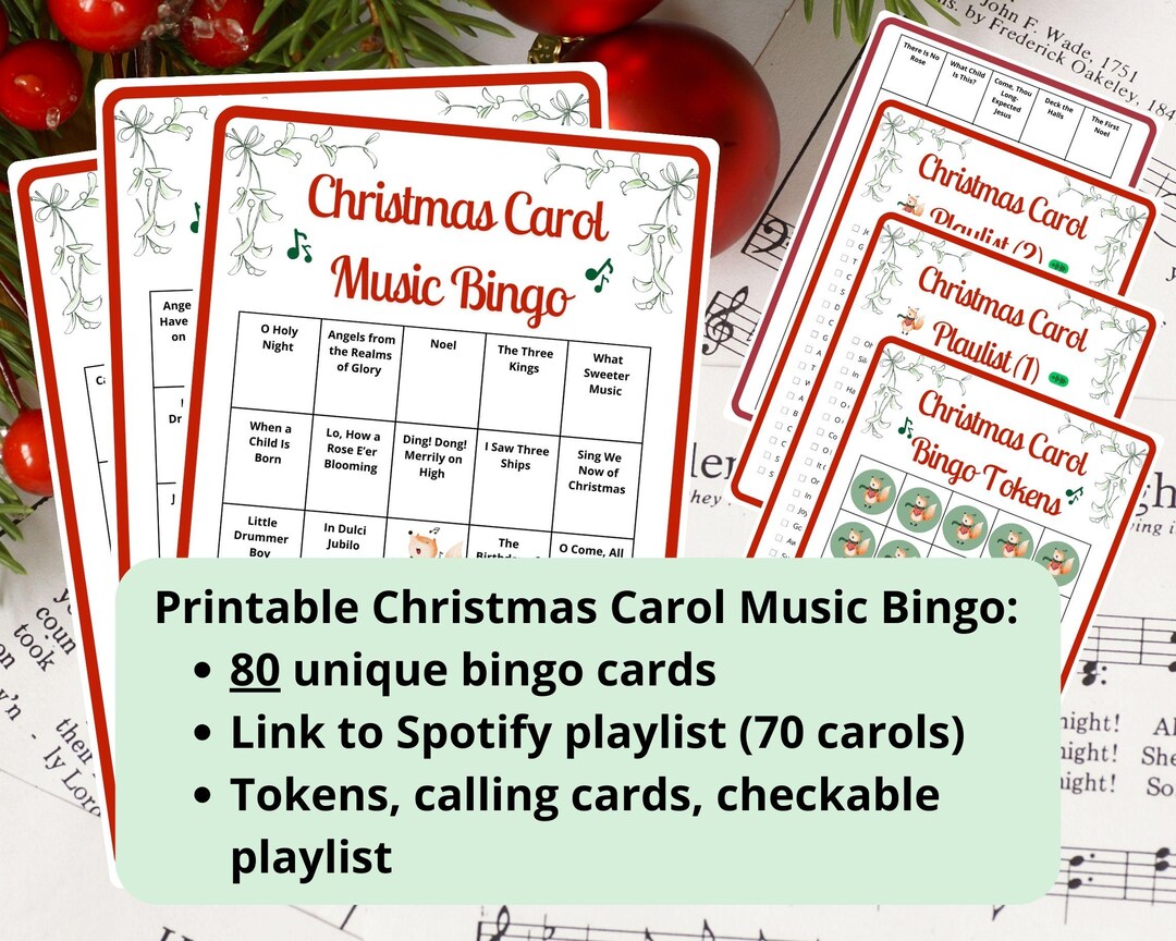 80 Christmas Carol Music Bingo Cards - Christmas Bingo - Christmas ...