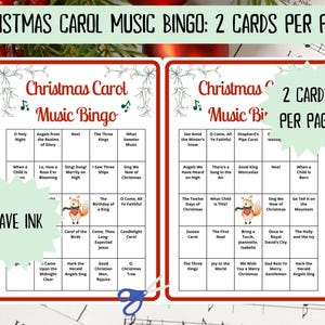 20 Christmas Carol Music Bingo Cards - Christmas Bingo - Family Reunion ...