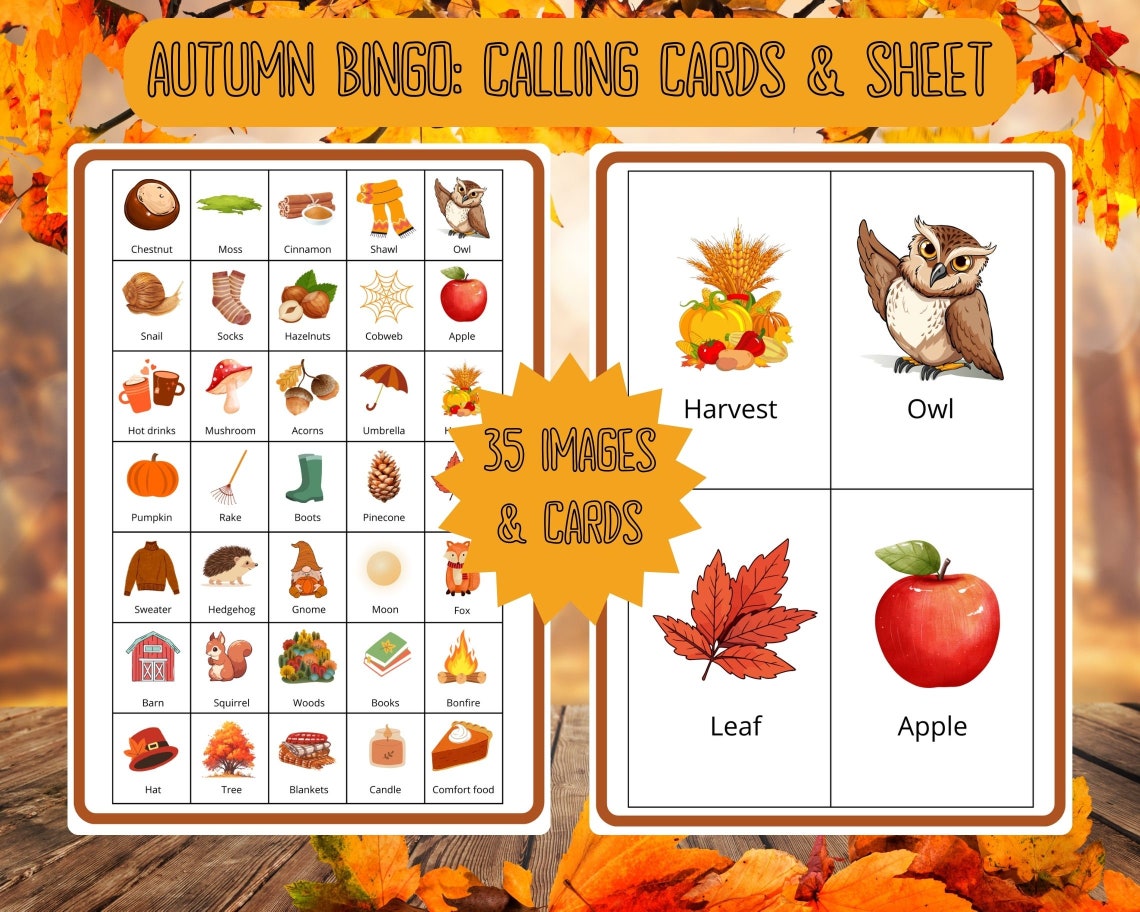 40 Autumn Fall Bingo Cards, Printable Game, Kids Fall Activities ...