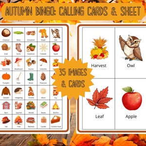 40 Autumn Fall Bingo Cards, Printable Game, Kids Fall Activities ...