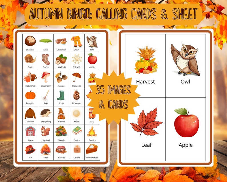 40 Autumn Fall Bingo Cards, Printable Game, Kids Fall Activities ...