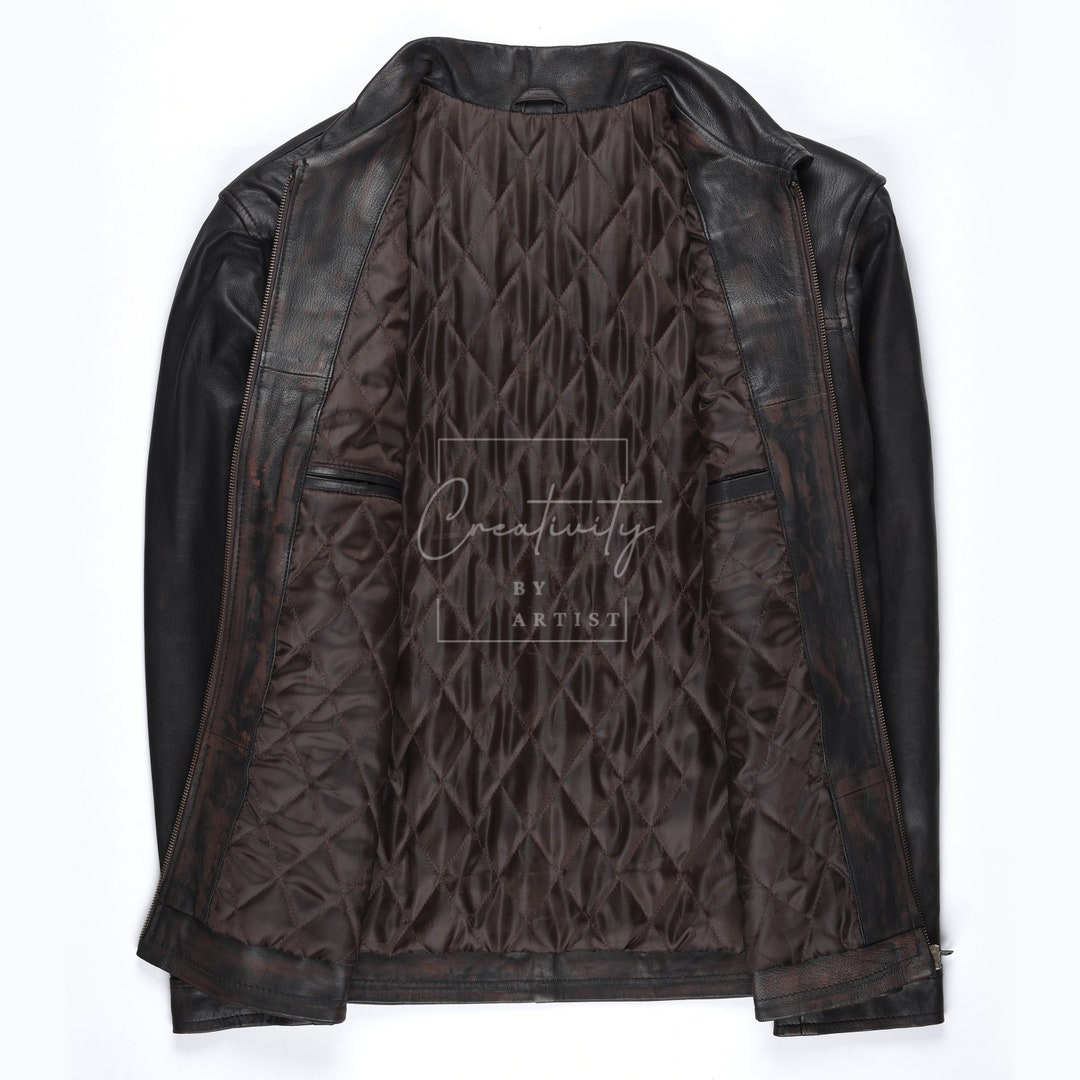 Mens Sleek Black Leather Jacket Minimalist Design With Straight YKK ...