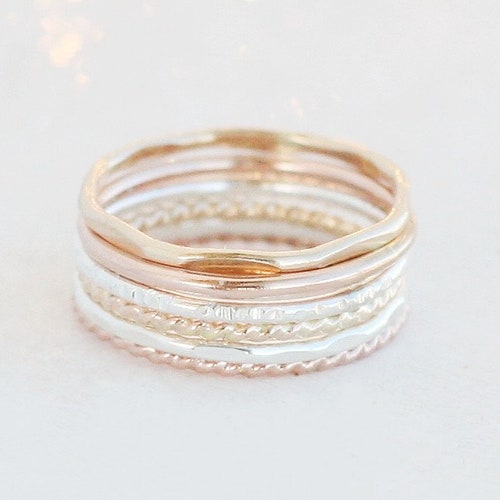 Stacking Rings. Set of SIX. SILVER & GOLD Stackable Rings. | Etsy