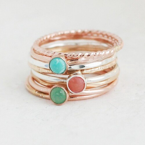 Stacking Rings Set of THREE. Sterling Silver Rose and Yellow | Etsy