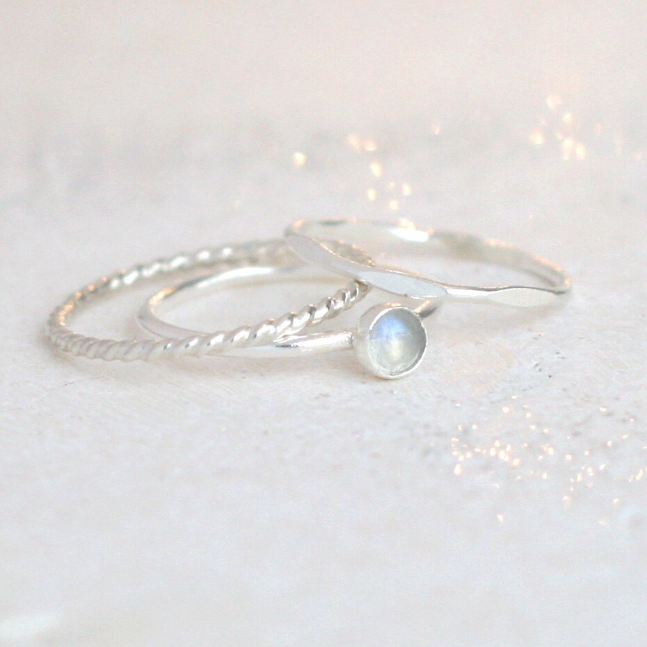 Moonstone Stacking Ring SET / Stackable Rings. Gemstone Ring. | Etsy