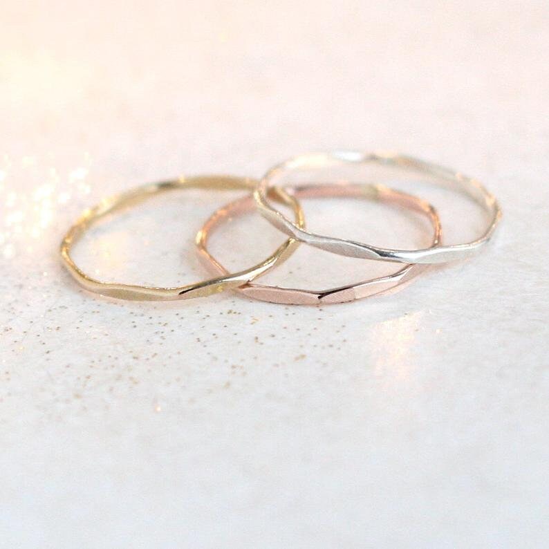 Stacking Rings Set of THREE. Sterling Silver Rose and Yellow - Etsy