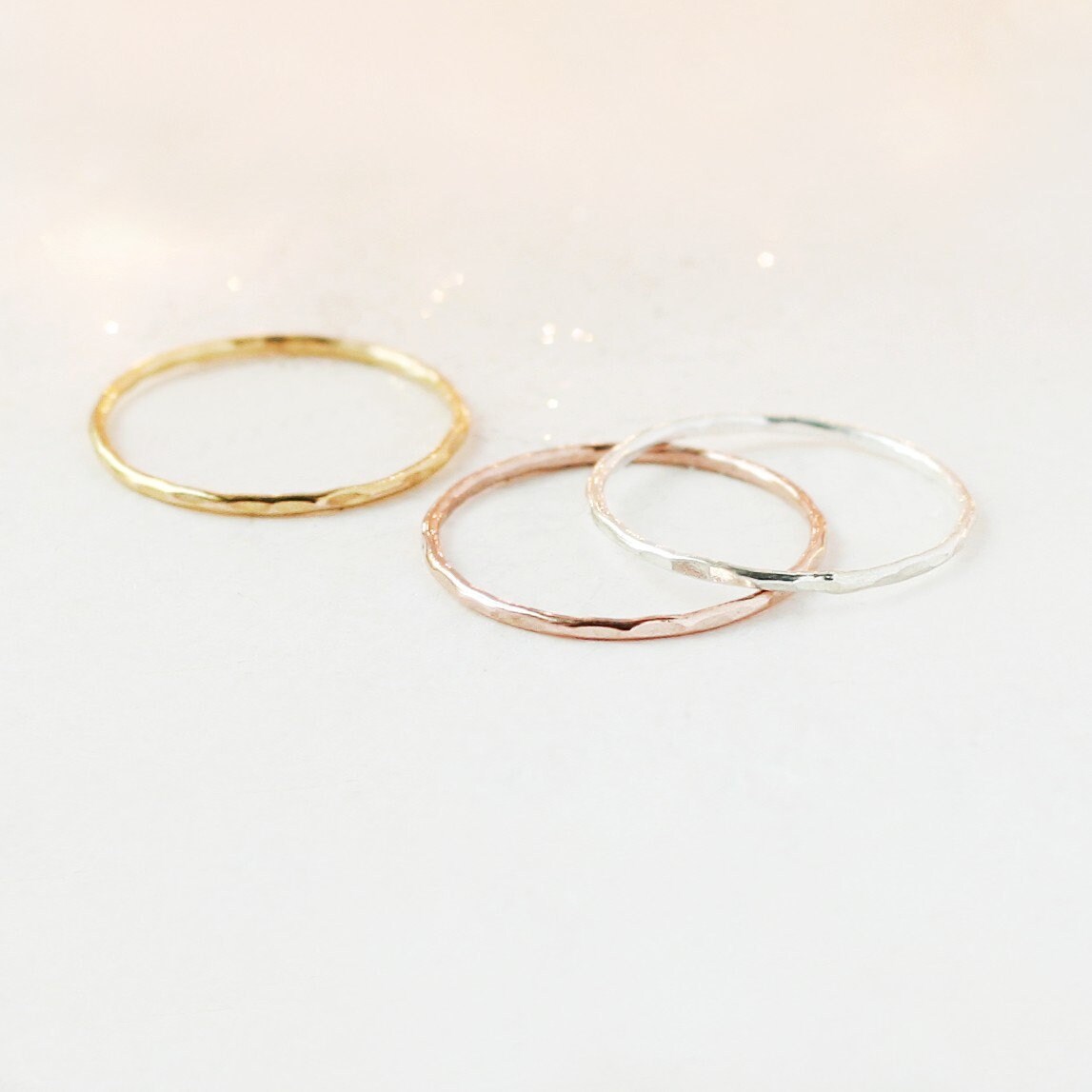 Stacking rings set of THREE. sterling silver rose and yellow | Etsy