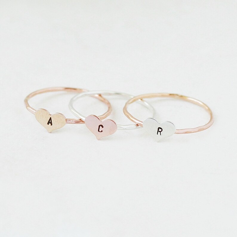 Heart Initial Ring. Personalized SILVER Best Friends Ring. | Etsy