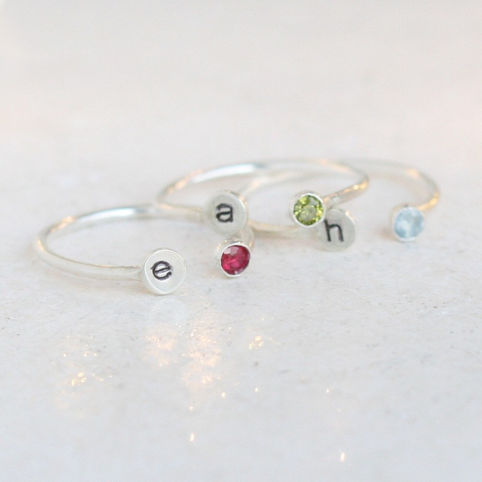 Personalized Initial Ring. SILVER. Dual Ring. Birthstone | Etsy