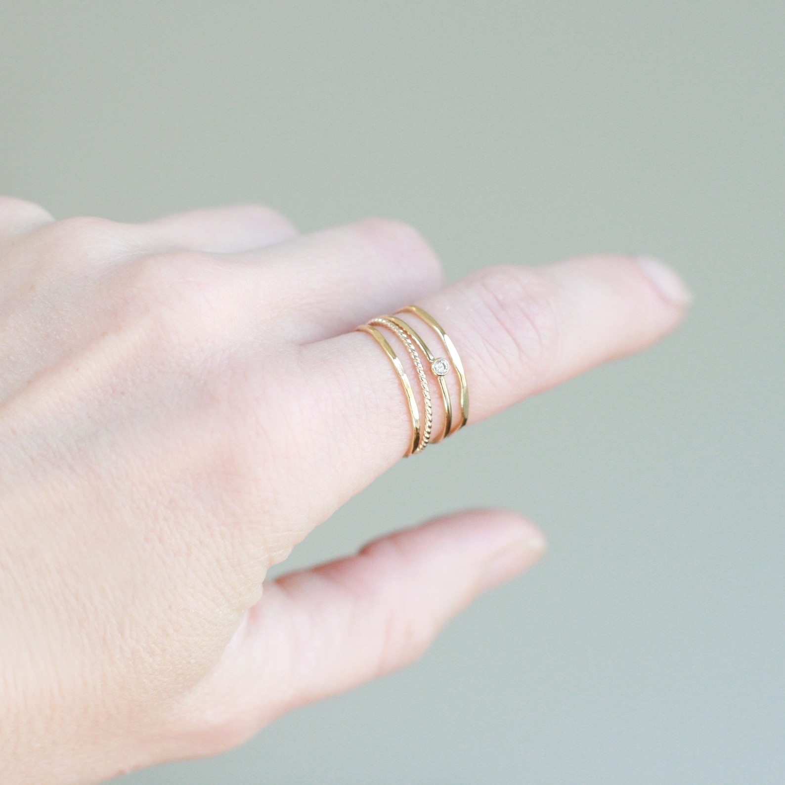 GOLD Diamond Stacking Ring Set of FOUR. Stackable Rings. Boho - Etsy